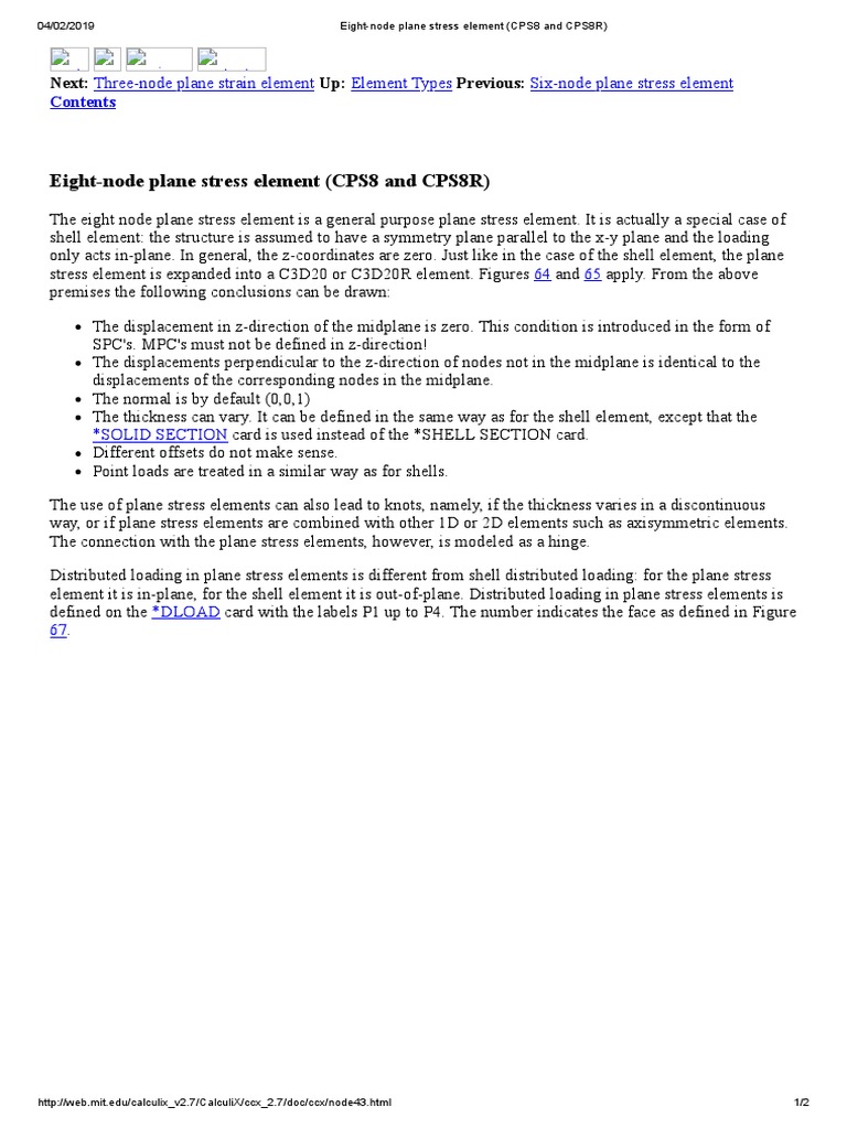Eight-Node Plane Stress Element (CPS8 and CPS8R) | PDF | Stress ...