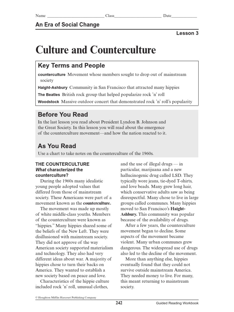 Guided Reading 3 Counterculture | PDF | Hippie | Clothing
