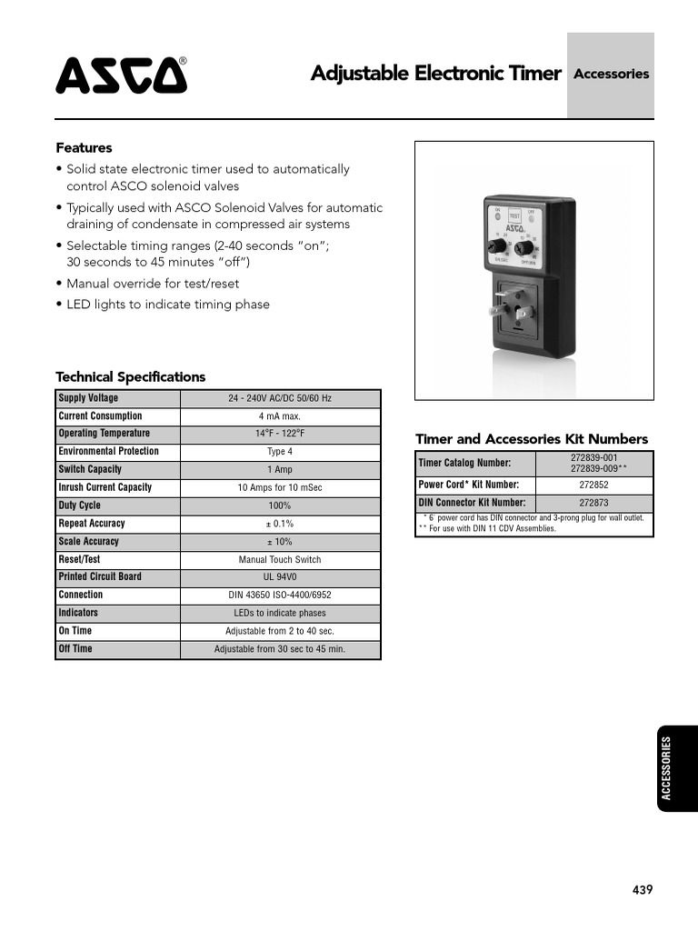 ASCO Adjustable Electronic Timer 272839-001 | PDF | Ac Power Plugs And ...