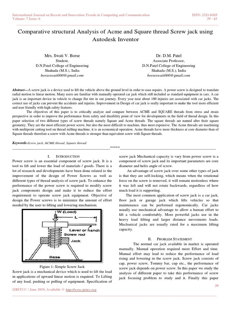 Comparative Structural Analysis of Acme and Square Thread Screw Jack ...