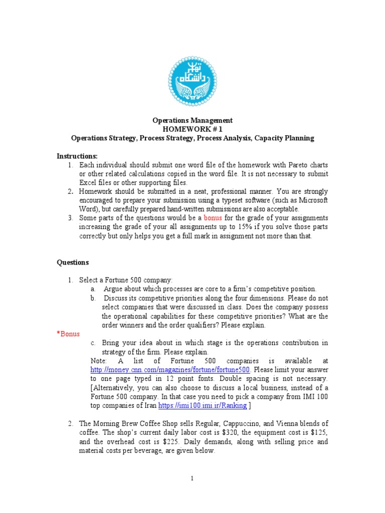 OM Assignment 1 Questions | PDF | Business
