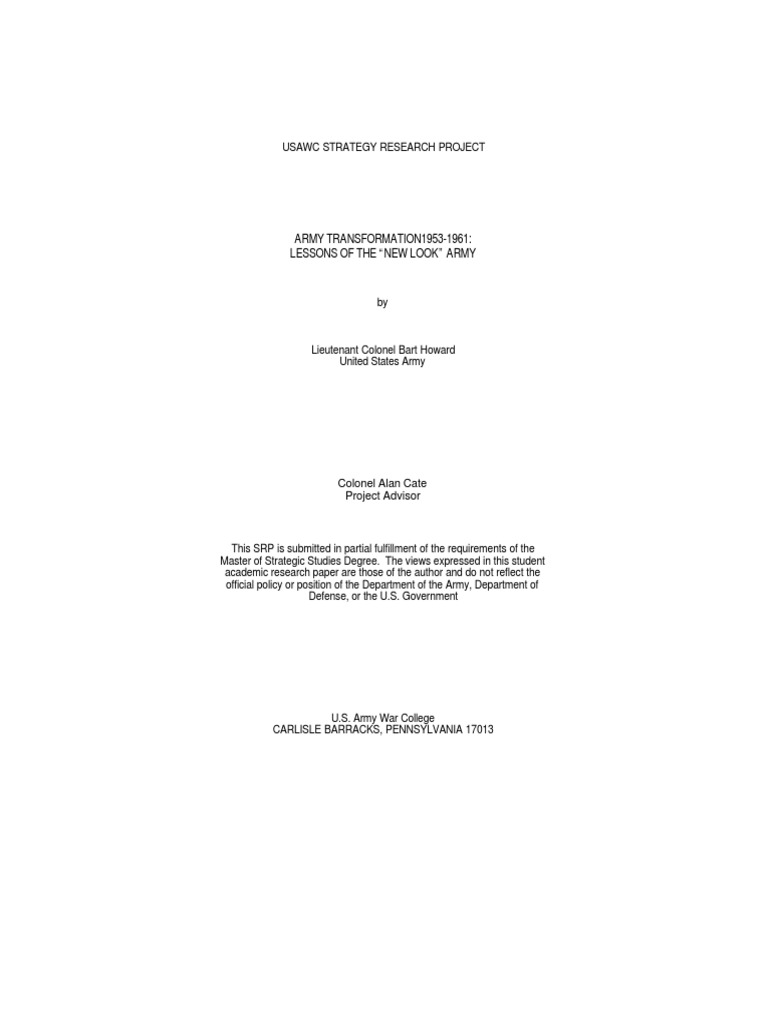 U.S. Army Transformation 1953-1961 Lessons of The "New Look" Army | PDF ...