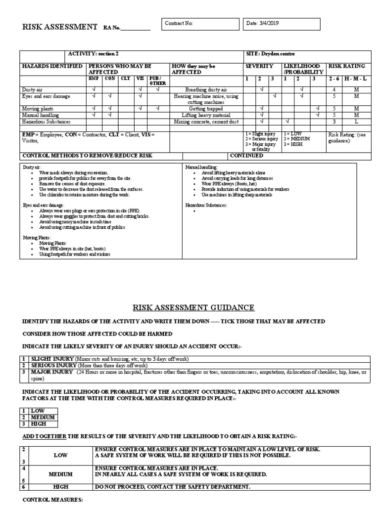 Blank Risk Assessment Template | PDF | Personal Protective Equipment ...