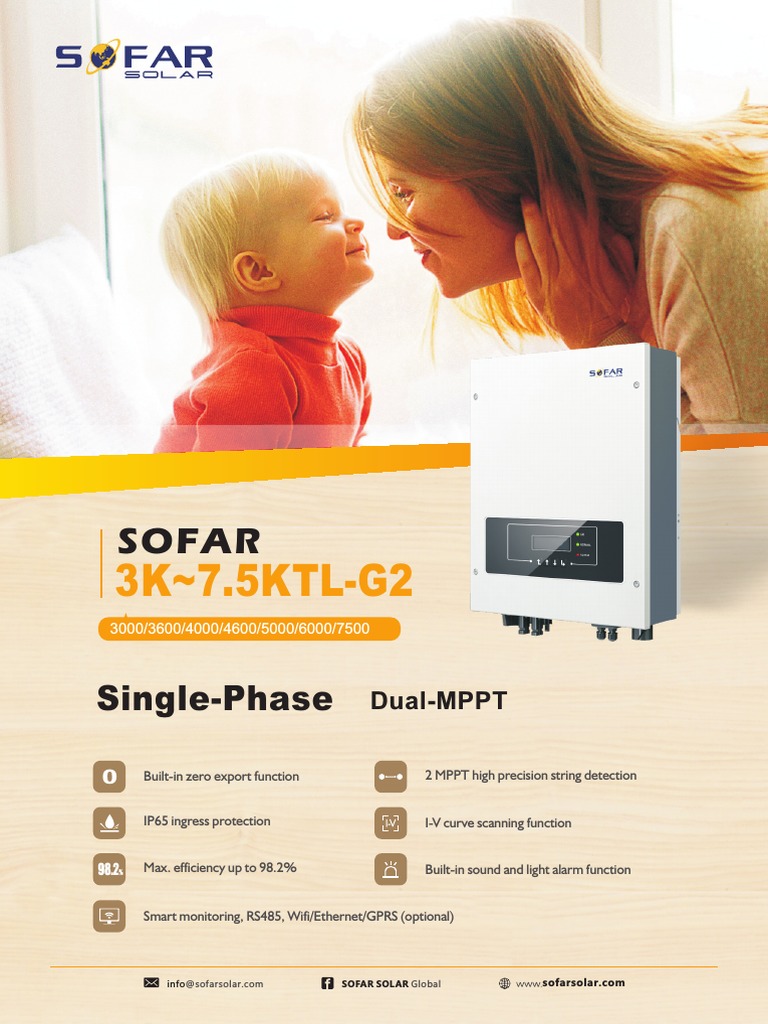 SOFAR Solar Datasheet: 3000/3600/4000/4600/5000/6000/7500W String Inverters with Dual MPPT and ...