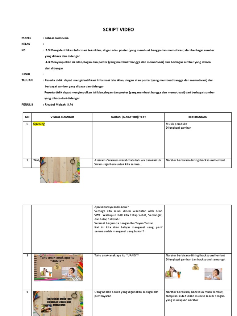 Script - Mengidentifikasi Dan Menyimpulkan Teks Iklan, Poster Dan Slogan - Riyadul Maisah | PDF