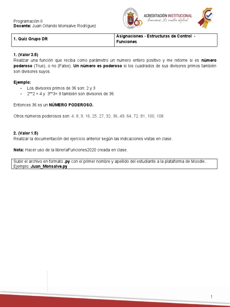 Quíz Grupo CR Asignaciones-Estructuras Control-Funciones | PDF