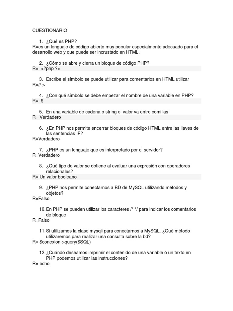 Cuestionario PHP | PDF
