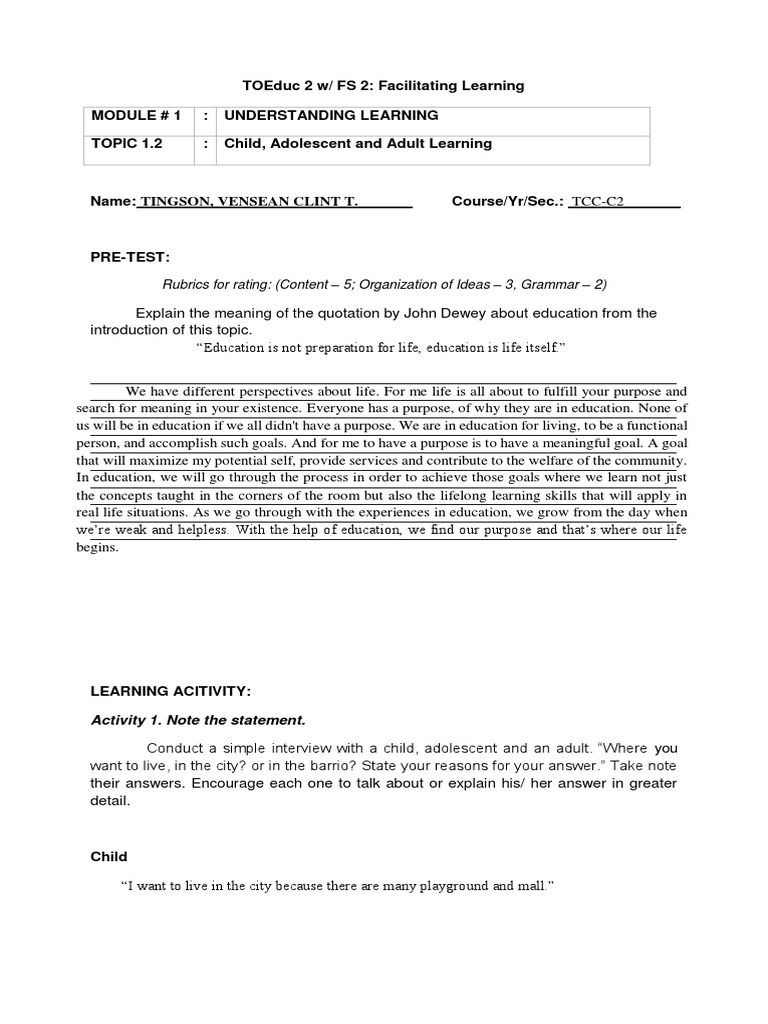 Educ 2 - Module 1.2 | PDF | Learning Styles | Learning