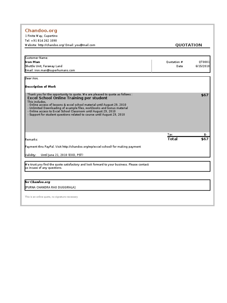 Excel Quotation Template | PDF | Payments | Business