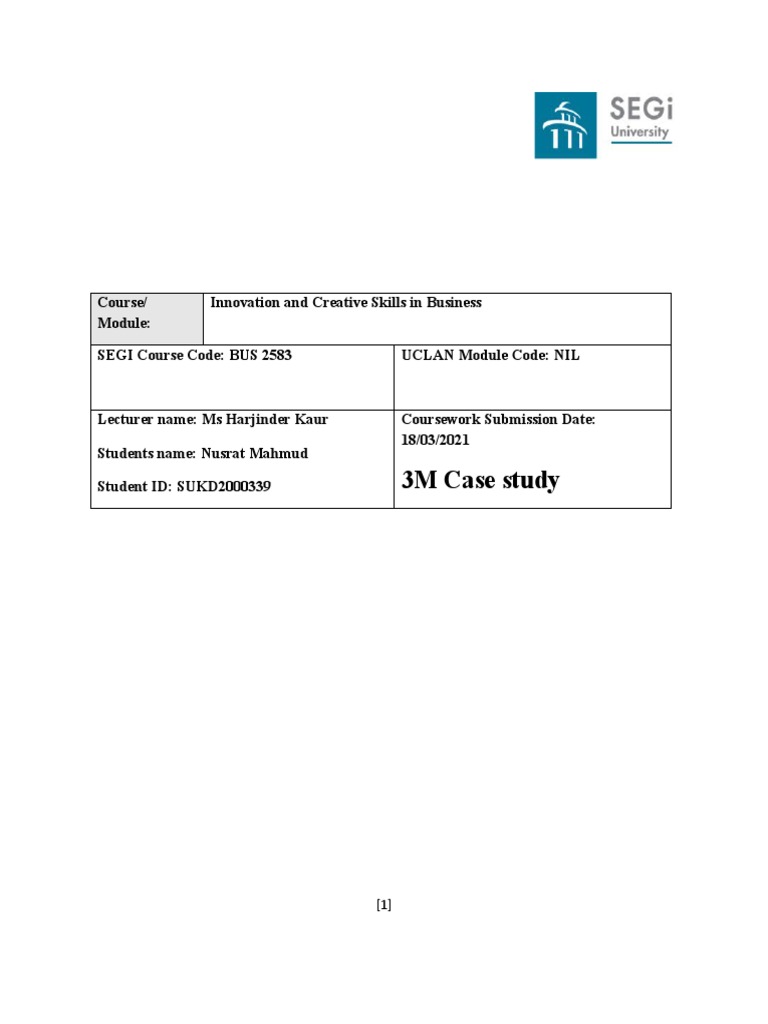 3M Case Study: Course/ Innovation and Creative Skills in Business | PDF | Business | Economies