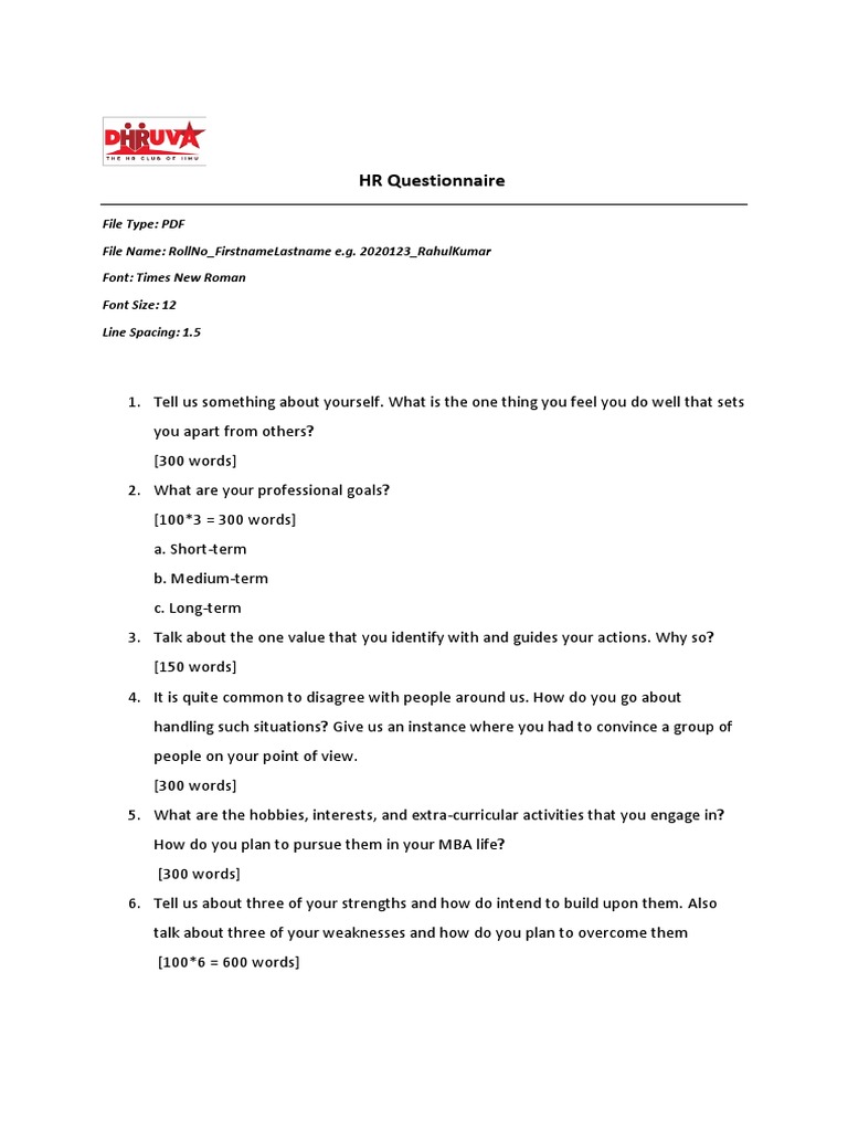 HR Questionnaire | PDF