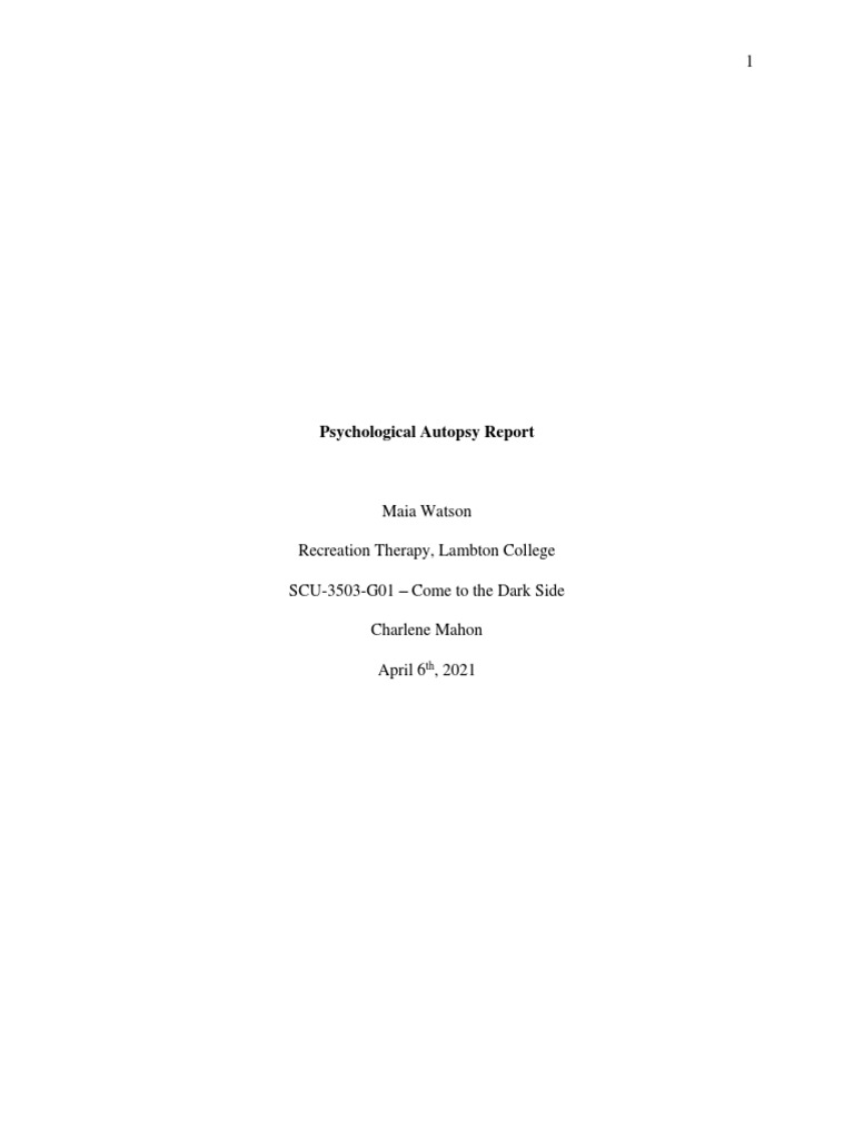 Psychological Autopsy Report - Maia Watson | PDF | Psychopathy ...