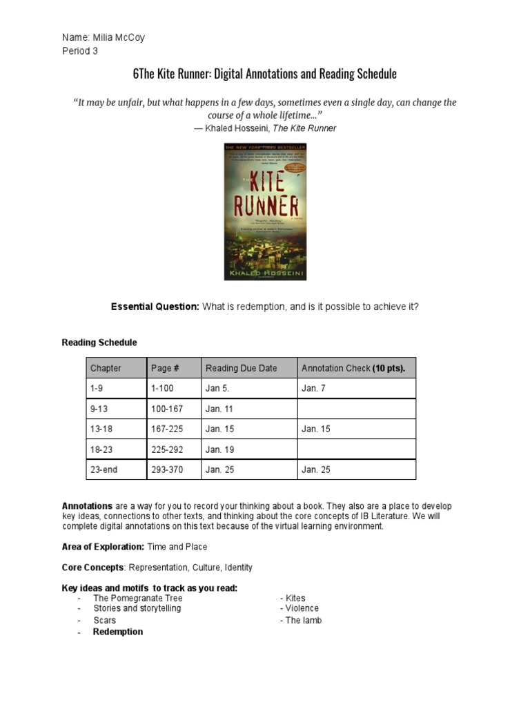 Milia Mccoythe Kite Runner Digital Annotations Resources | PDF | Guilt ...