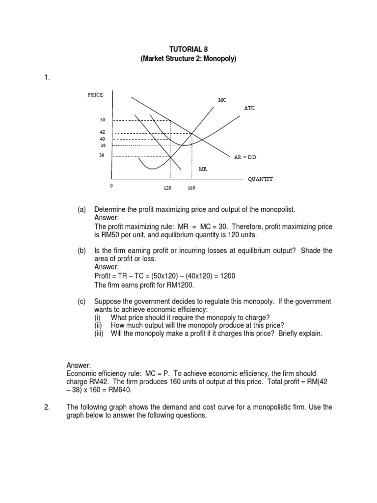 Monopoly Market Structure Tutorial | PDF | Profit (Economics) | Monopoly