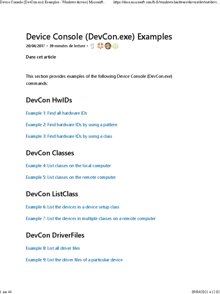 Device Console (DevCon - Exe) Examples - Windows Drivers Microsoft Docs ...