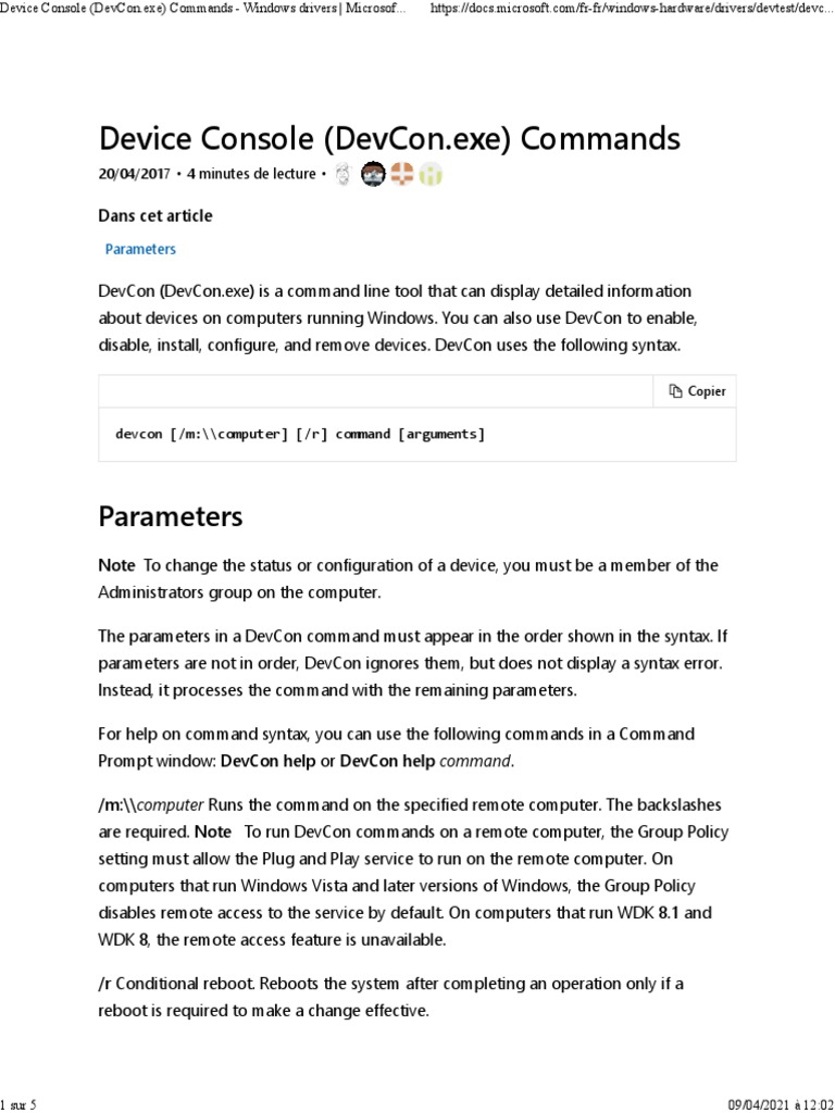 Device Console (DevCon - Exe) Commands - Windows Drivers Microsoft Docs ...