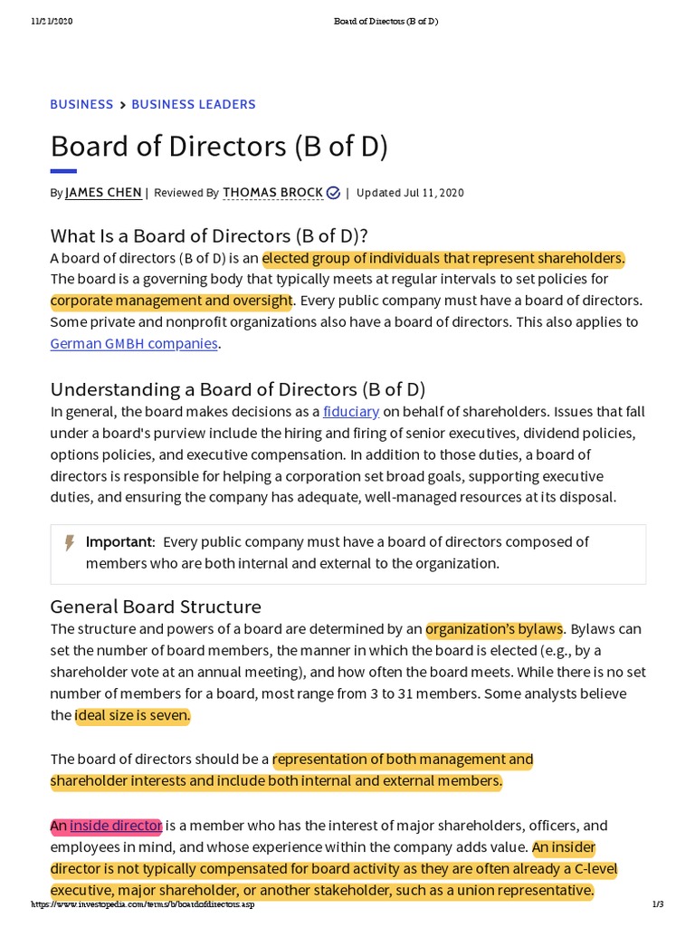 Board of Directors Explained | PDF | Board Of Directors | Companies
