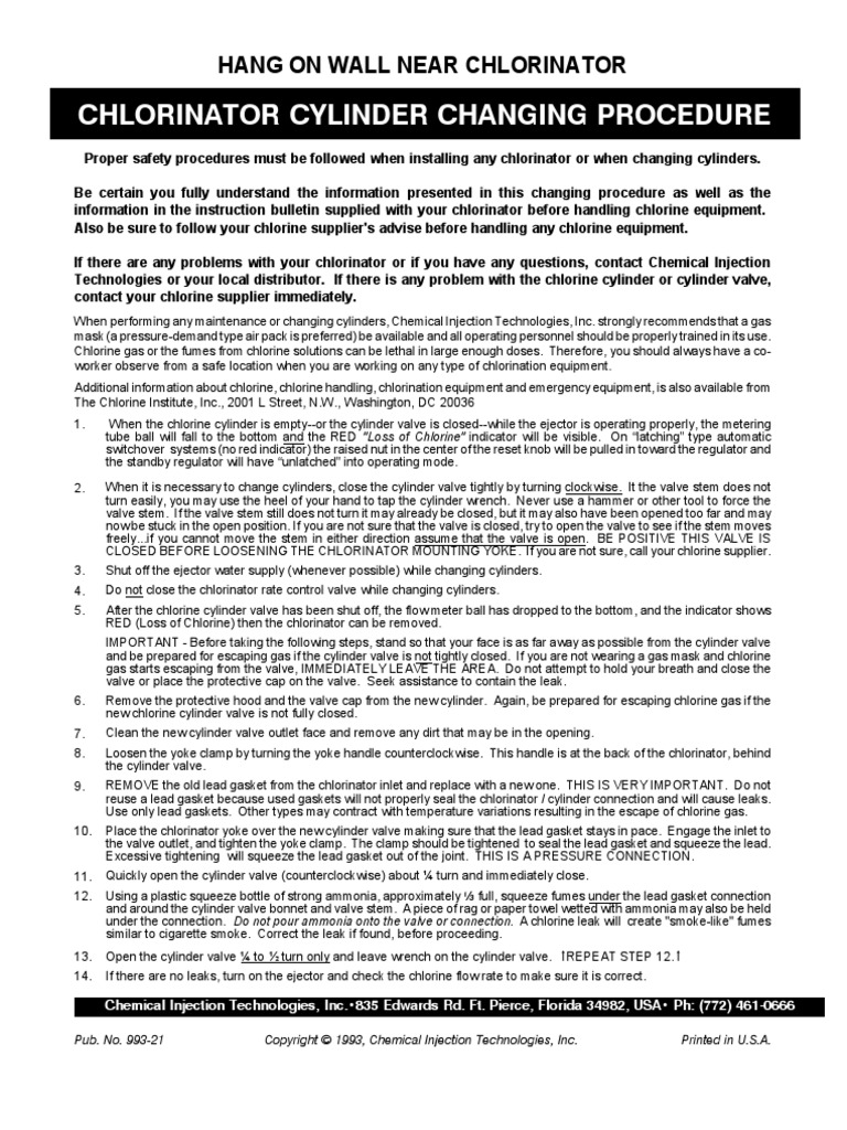 Cylinder Changing Procedure | PDF | Valve | Equipment