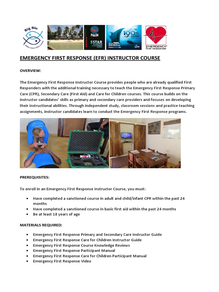 Emergency First Response (Efr) Instructor Course: Overview | PDF ...