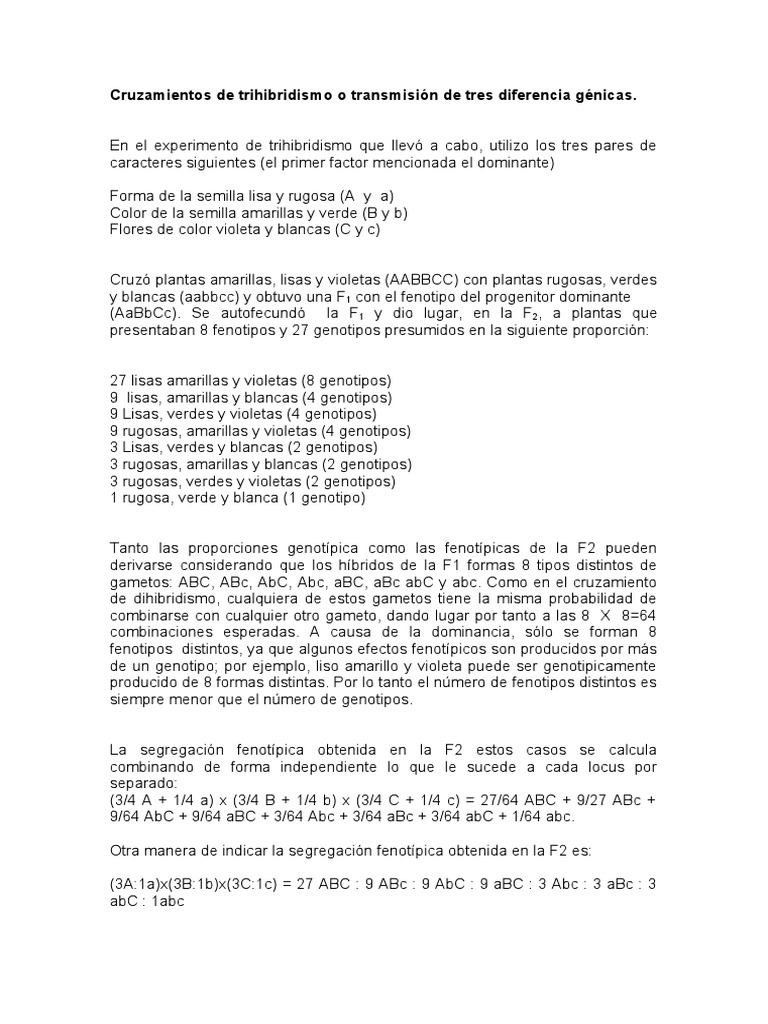 Cruzamiento Trihibrido | PDF | Dominancia (Genética) | Genotipo