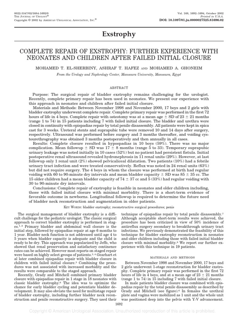 Complete Repair of Exstrophy Further Exp | PDF | Urinary Incontinence ...