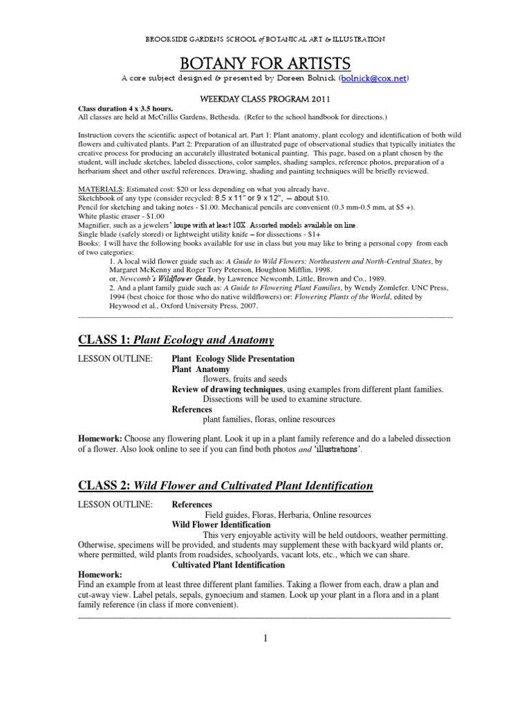 GREEN SHEET: BOTANY For Artists Weekday 2011 | PDF | Flowers | Botany