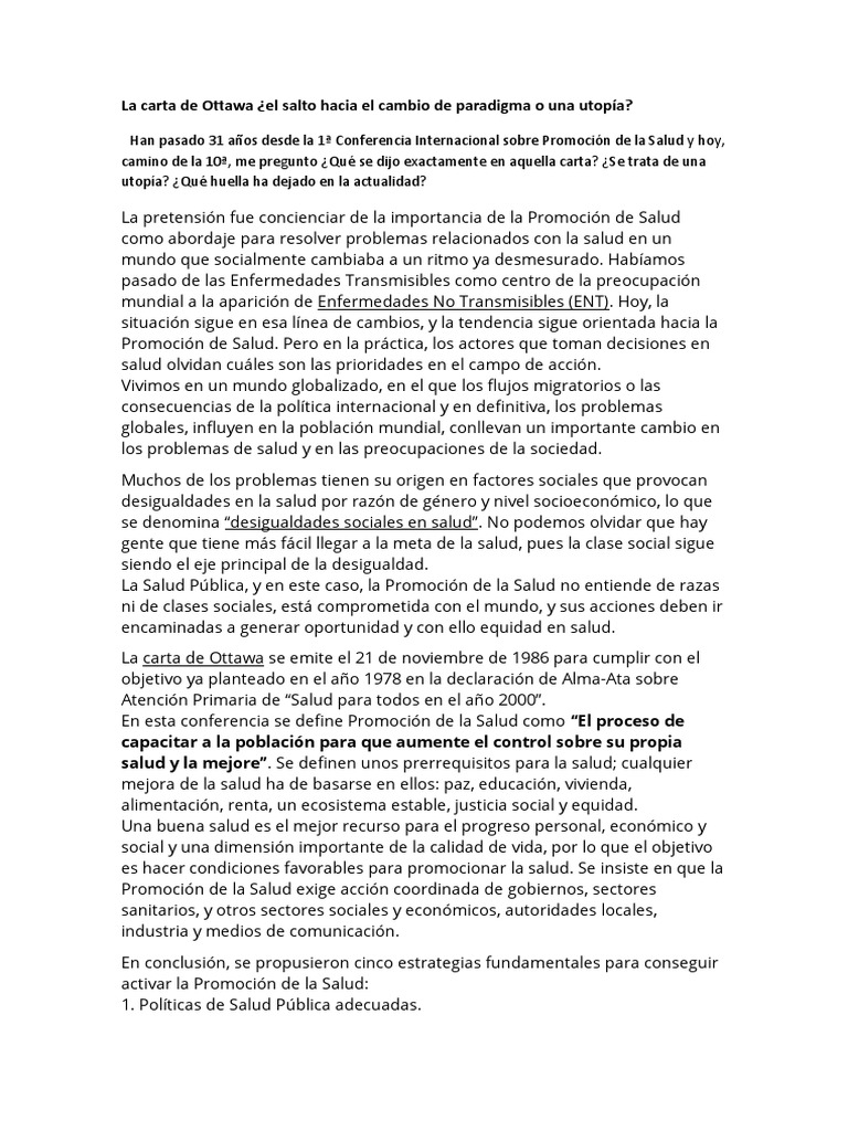 La Carta de Ottawa | PDF | Promoción de la salud | Salud pública