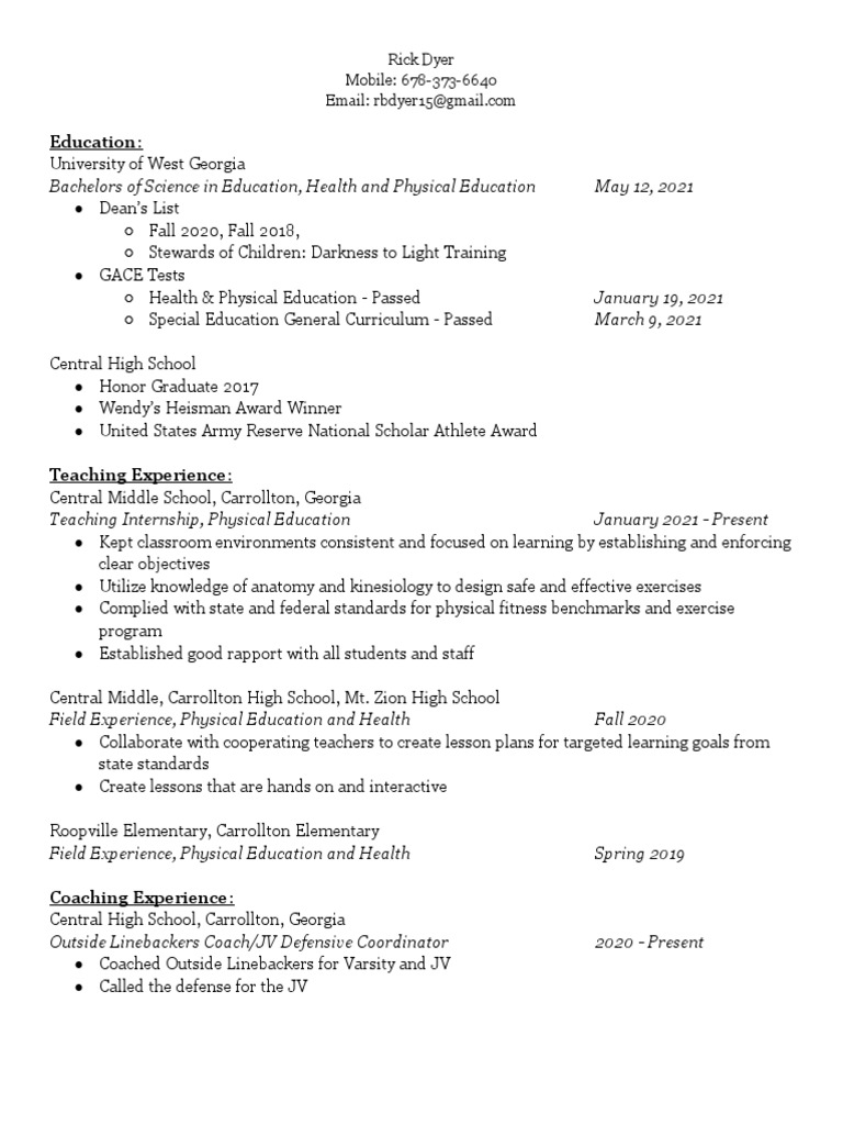 Rick Resume 2 | PDF | Physical Education | Teachers
