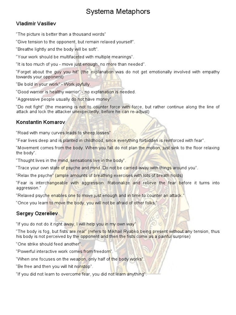 Systema Metaphors: Vladimir Vasiliev | PDF