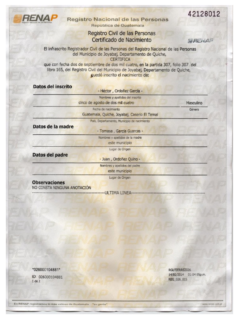 Documentos de Renap y Dpi | PDF