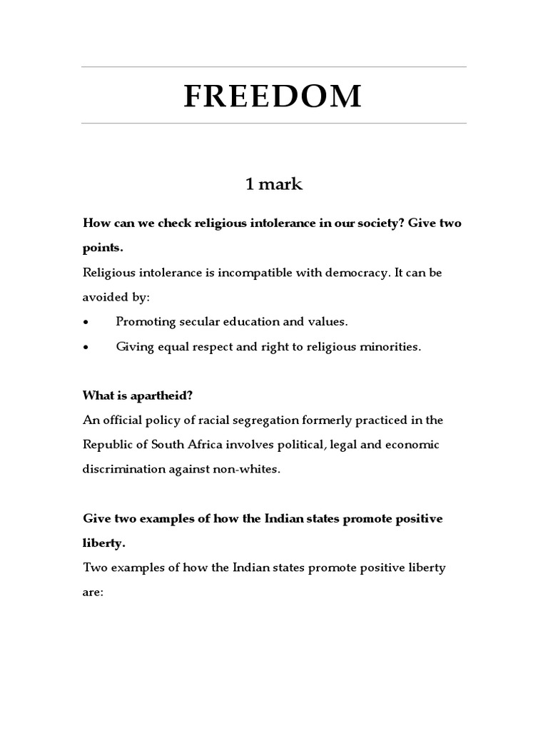 Class 11 Political Science - Freedom | PDF | Liberty | John Stuart Mill