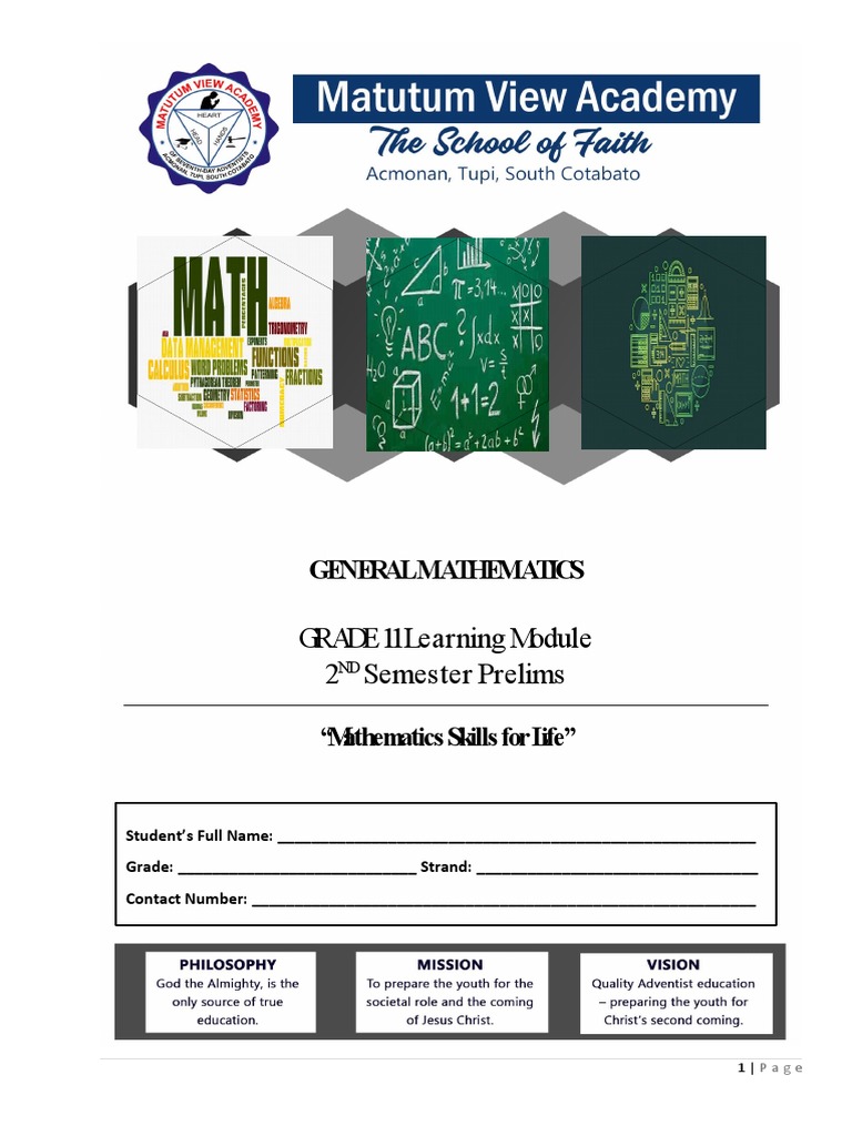 GRADE 11 Learning Module 2 Semester Prelims: General Mathematics | PDF ...
