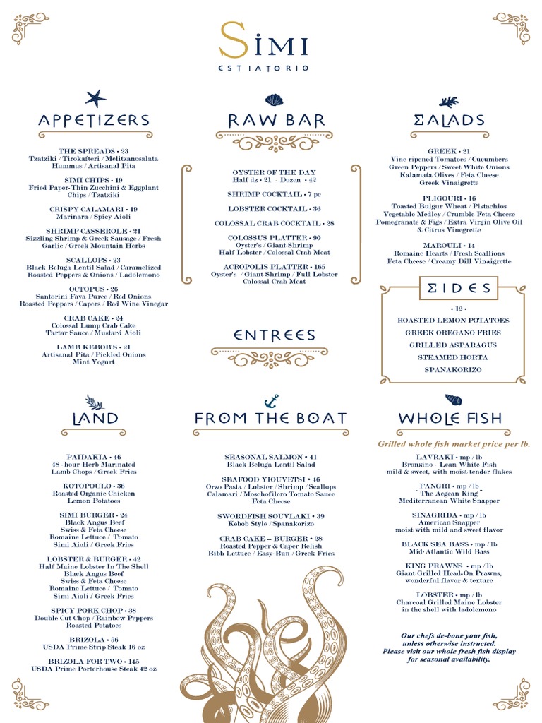 Simi Estiatorio's Dinner Menu | PDF