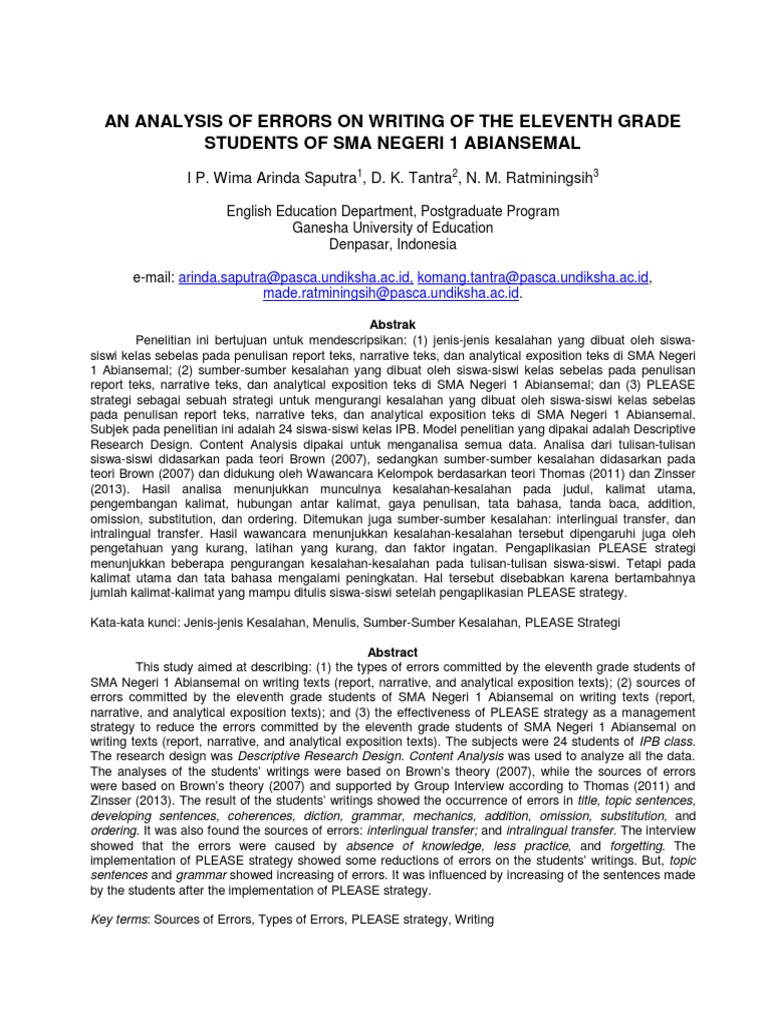 EN An Analysis of Errors On Writing of Elev | PDF