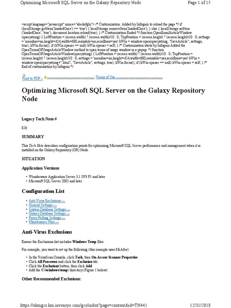 Optimizing Microsoft SQL Server On The Galaxy Repository Node | PDF ...