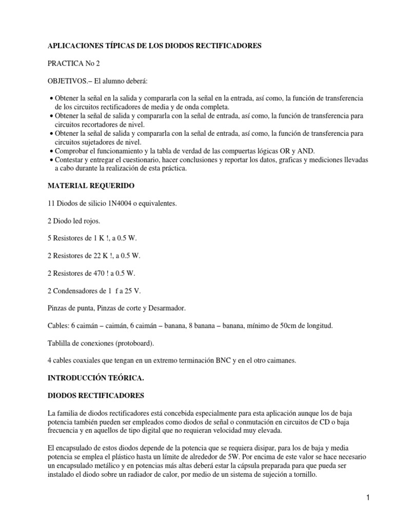 Practica Con Diodos | PDF | Rectificador | Transformador