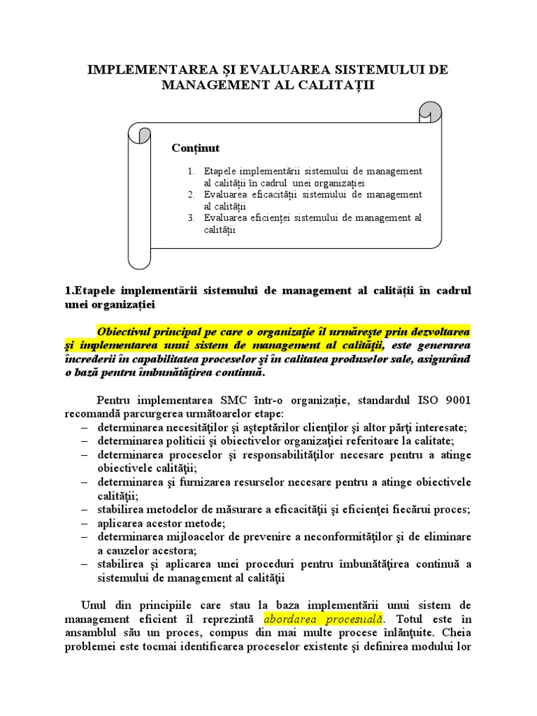 C9. Implementarea Si Evaluarea SMC | PDF