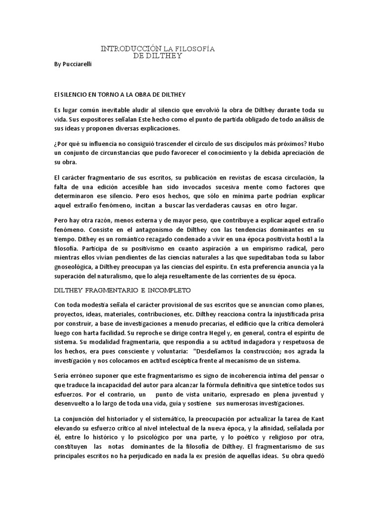 Introducción La Filosofía de Dilthey | PDF | Metafísica | Conocimiento