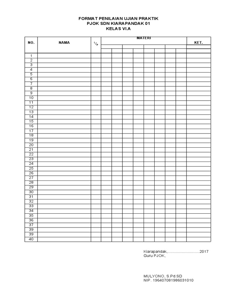 Doku - Pub - Format Penilaian Ujian Praktik Pjok | PDF