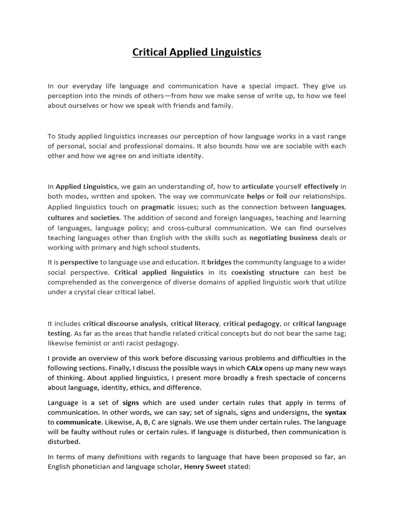 Critical Applied Linguistics | PDF | Linguistics | Critical Thinking