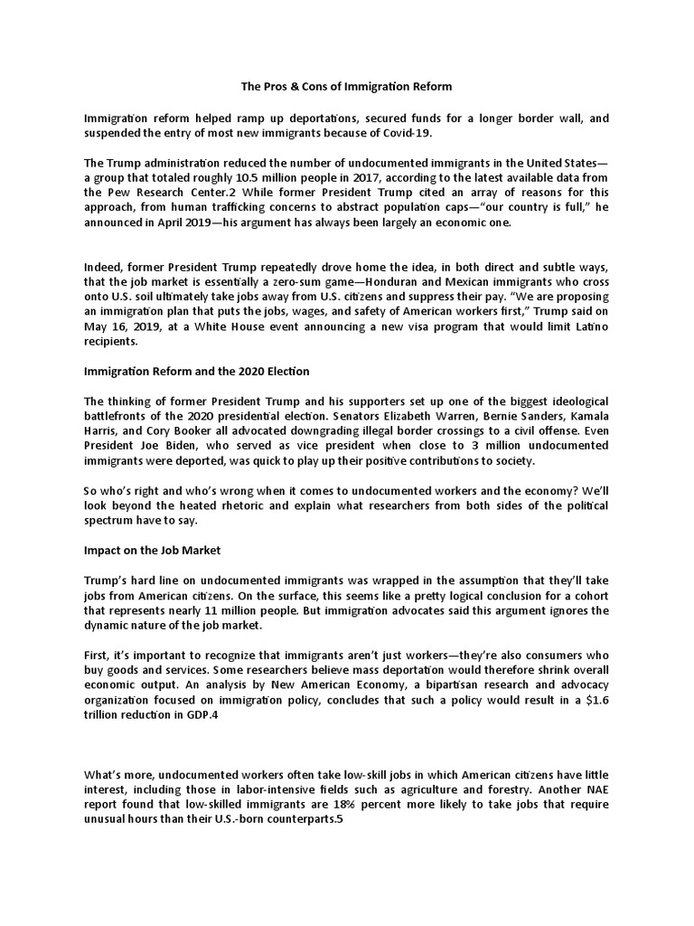 The Pros and Cons of Immigration Reform | PDF | Illegal Immigration ...