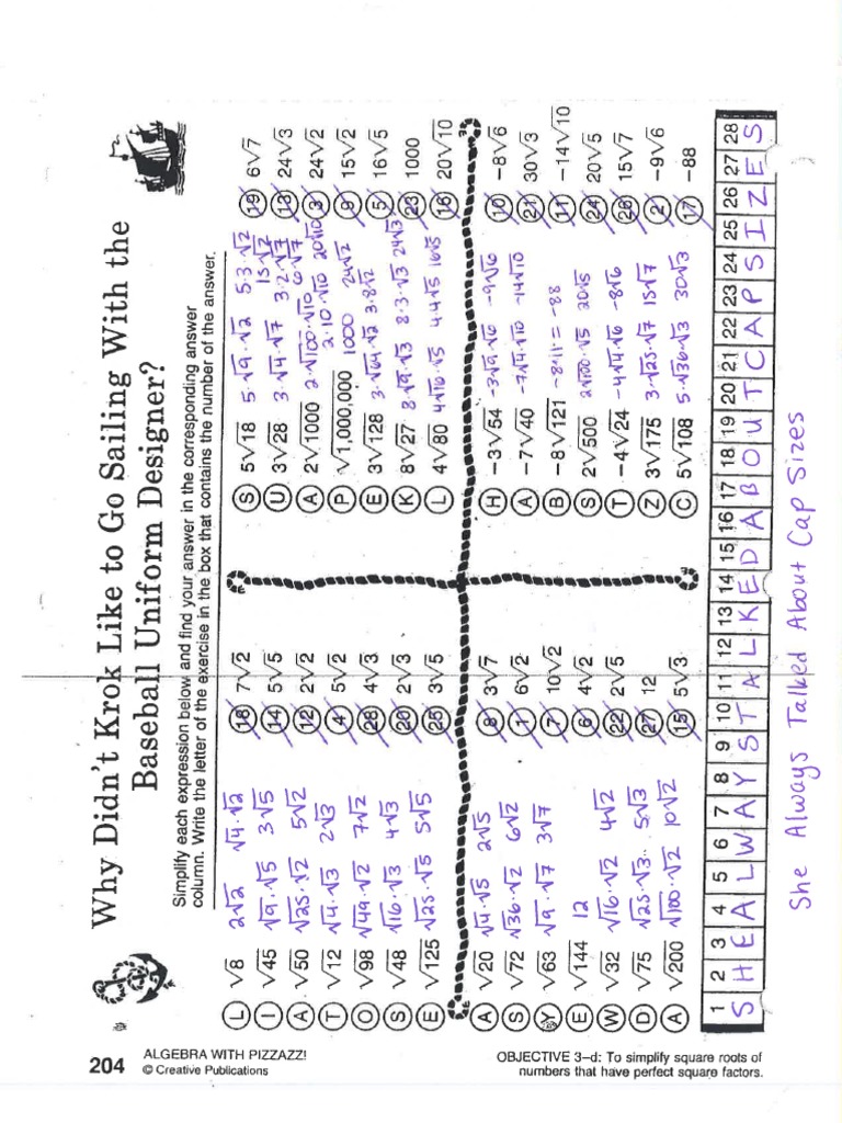 Simplifying Radicals Puzzles - 204 and 210 KEY | PDF
