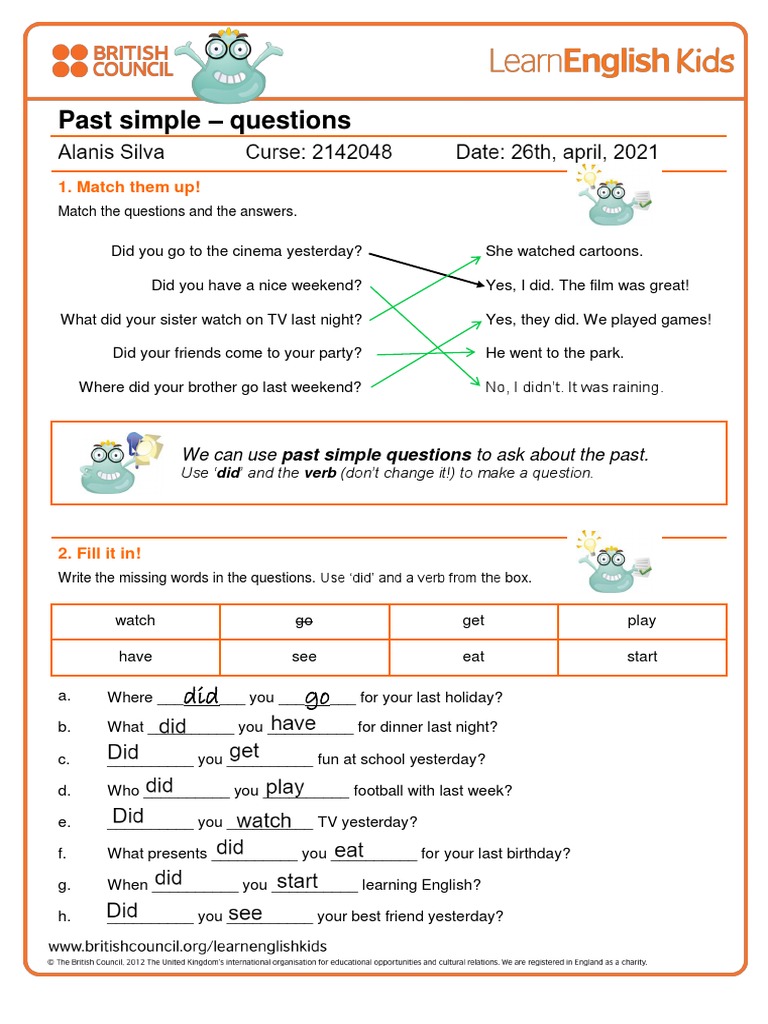 Past Simple - Questions: Did Go | PDF