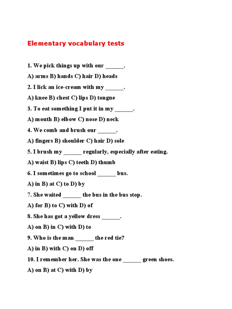 Elementary Vocabulary Tests | PDF