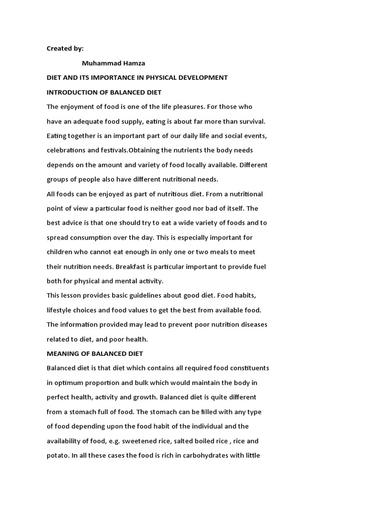 Created By: Muhammad Hamza Diet and Its Importance in Physical ...