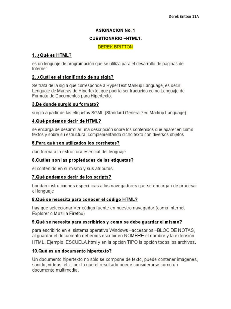 Cuestionario HTML | PDF | Lenguaje de marcado | HTML