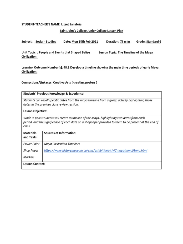Maya Civilization Timeline Lesson Plan | PDF | Maya Civilization ...