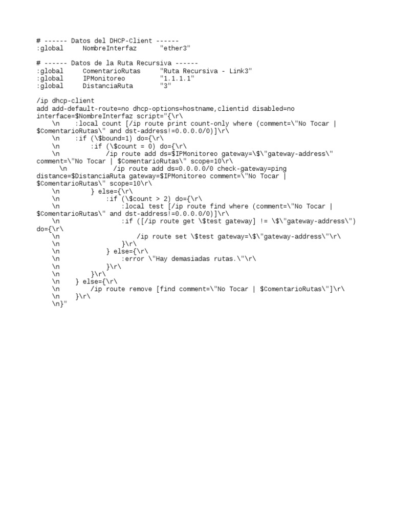 MISP Script DHCP-Client Ruta Recursiva | PDF