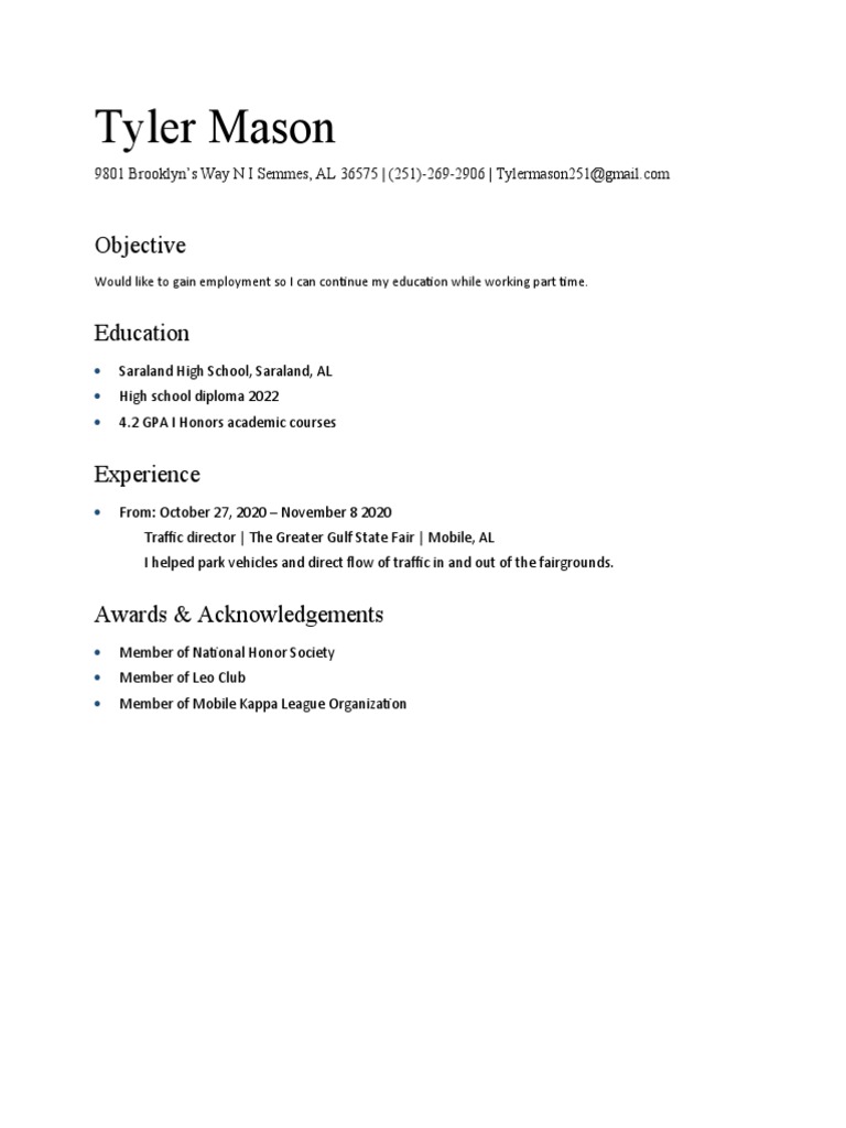 High School Grad Resume with Honors | PDF