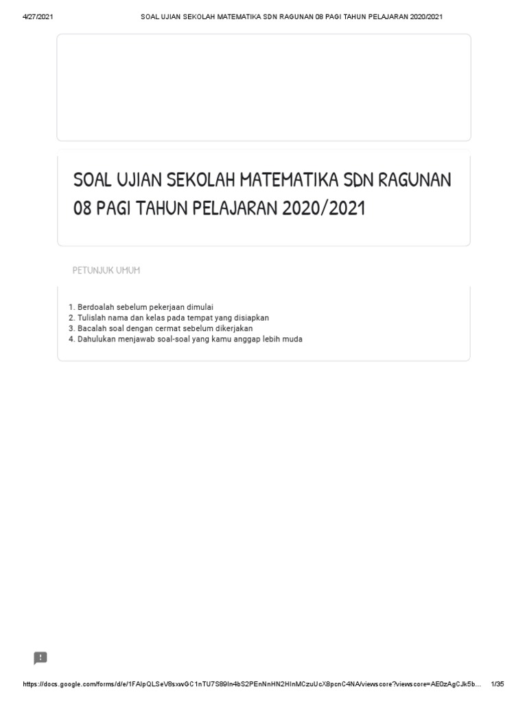 Soal Ujian Sekolah Matematika | PDF